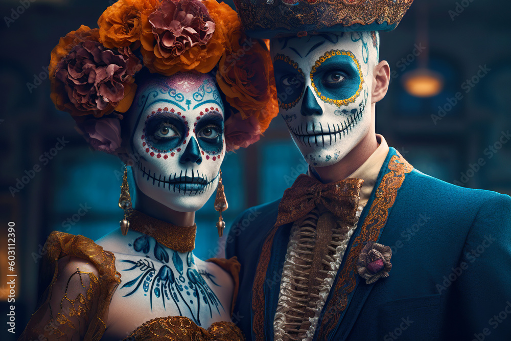 Dia de los muertos, male and female catrina: Catrina and Catrin wearing ...