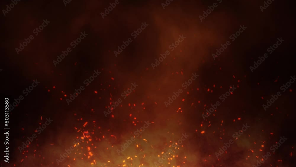 Loop fire flames with sparks, smoke and flickering lights animation ...