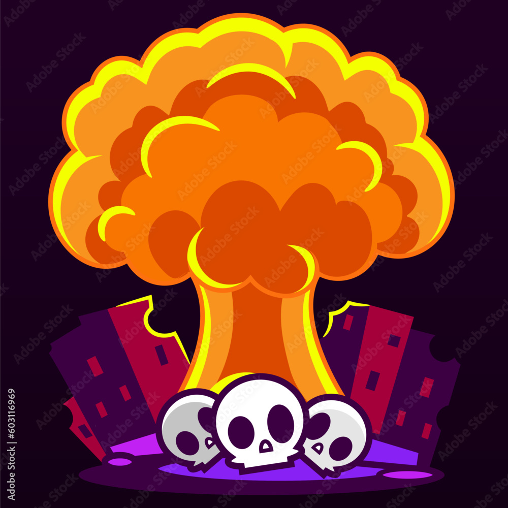 Exploding bomb, atomic explode effect and comic explosions smoke clouds ...