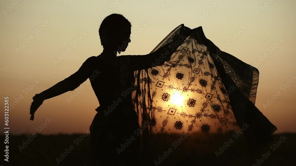 Silhouette of beautiful lady wearing gorgeous traditional dress ...