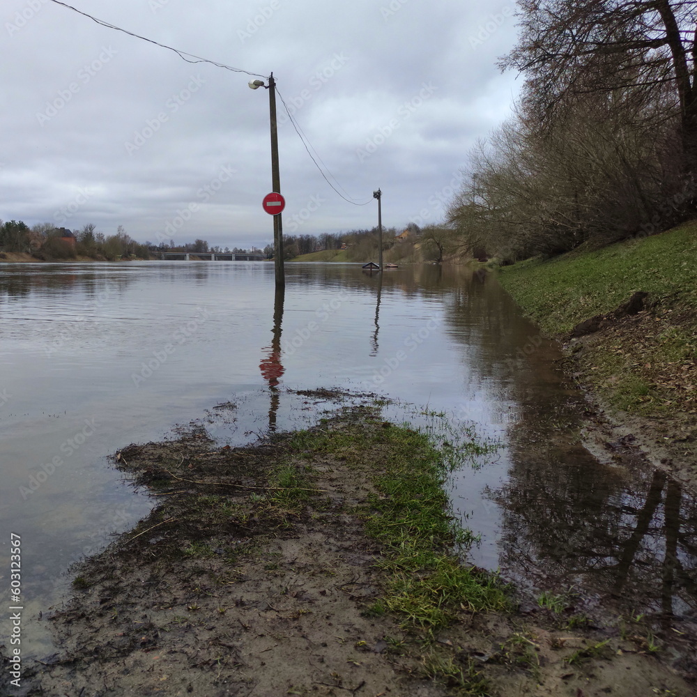 Inundation in Europe. The river overflowed its banks and flooded the ...