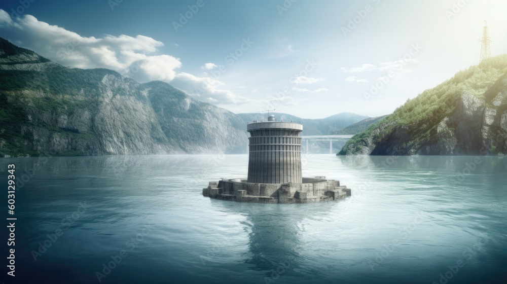 Depiction of Hydropower Concept, Aquatic Energy Sustainability in a 16: ...