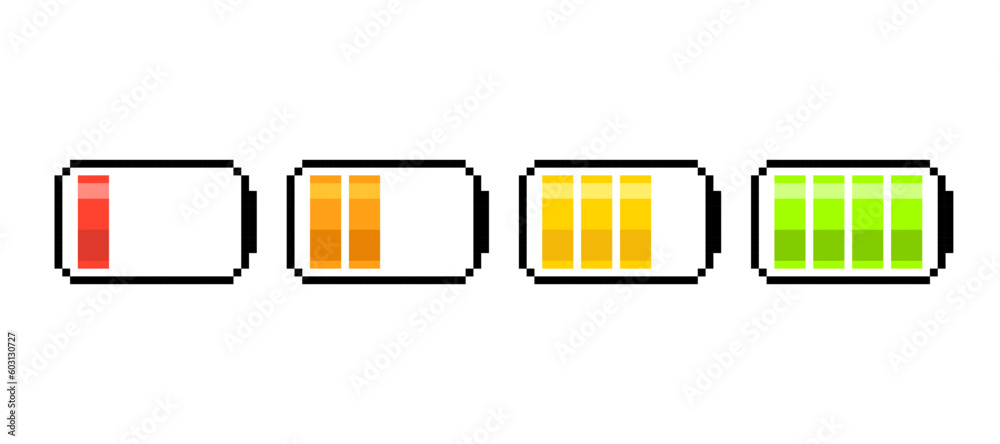 Pixel battery icon. Clipart image isolated on white background Stock ...