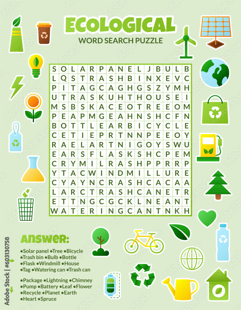 Vector ecological word search puzzle for kids. vector de Stock | Adobe ...