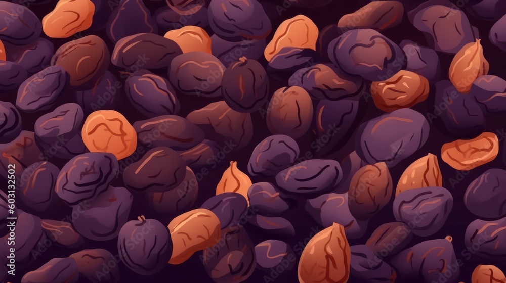 Organic Dried Prunes Fruit Cartoon Horizontal Background Illustration ...