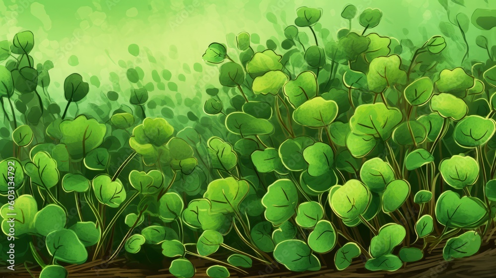 Fresh Organic Watercress Vegetable Cartoon Horizontal Background ...