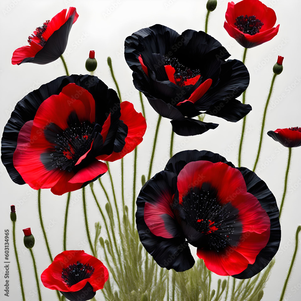 red and black poppies Ai illustrations, Poppies digital art, exotic ...