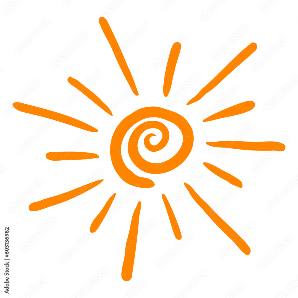 Vetor de Color sketch of sun. Hand drawn icon of summer symbol ...