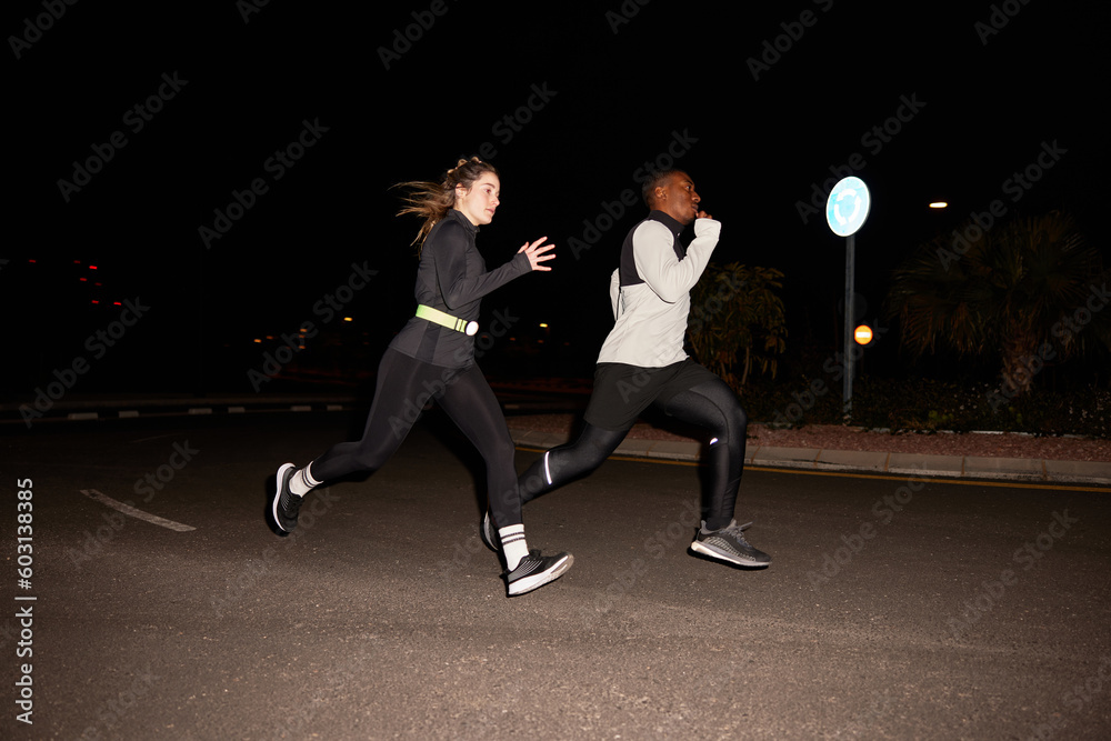 Energetic diverse people running together on street Stock Photo | Adobe ...