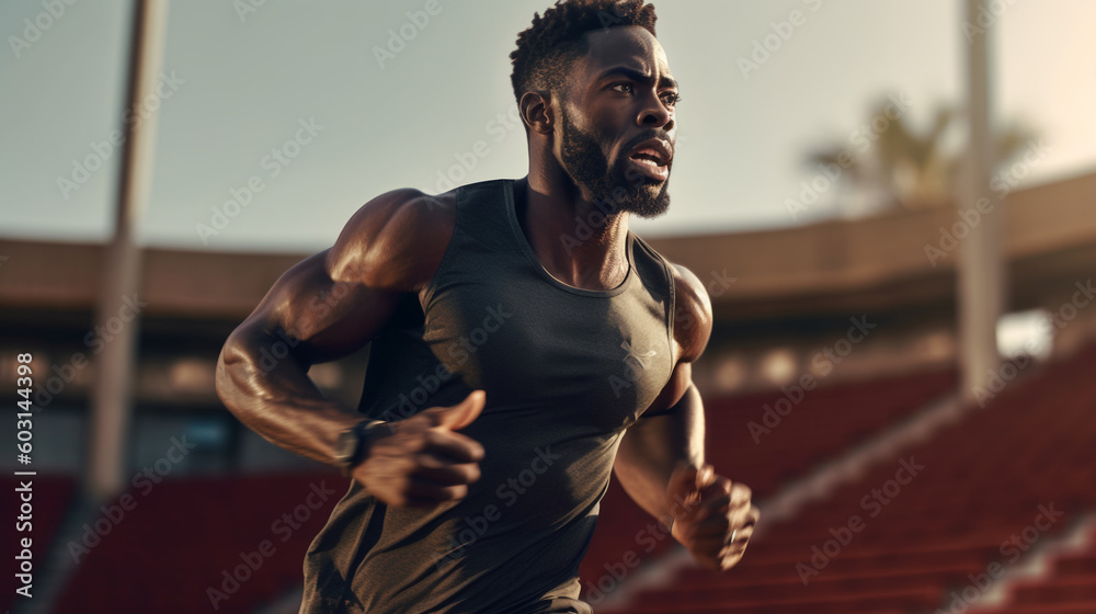Afro sport man training in a stadium. Image Generative AI. Stock ...