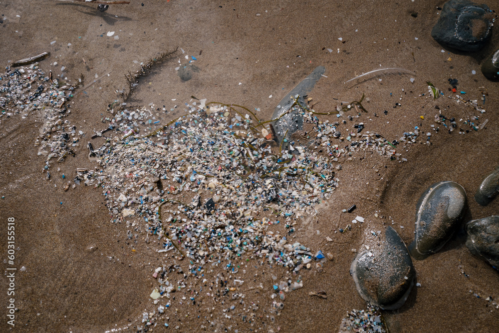 Microplastics washed up on a beach in the Pembrokeshire National Park ...