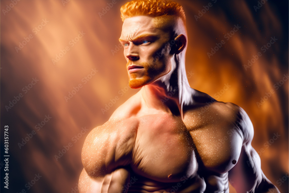 Strong Ginger bodybuilder muscle man, handsome, illustration Stock ...