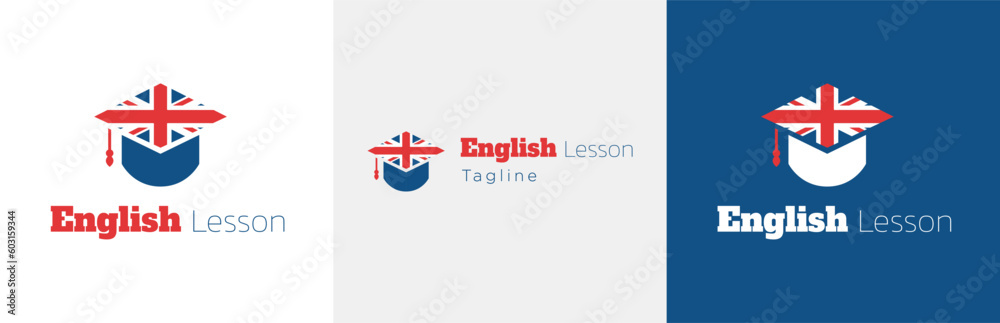 English lesson logo design set, British tongue education modern ...
