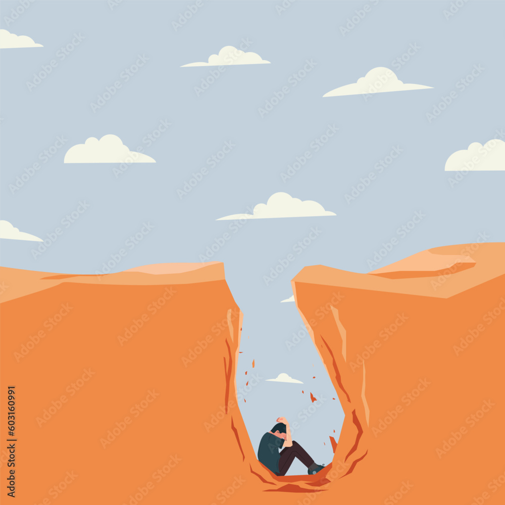 Vector man trapped into deep hole, need help illustration Stock Vector ...