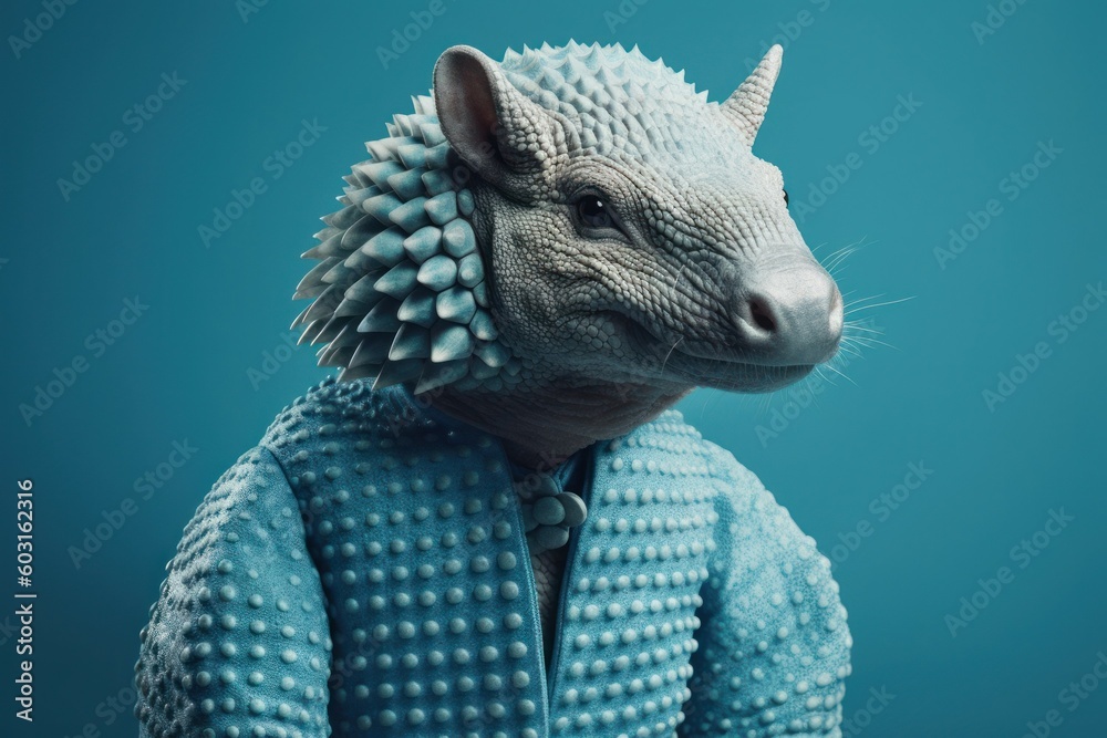 Anthropomorphic Armadillo dressed in human clothing. Humanized animal concept. AI generated ...