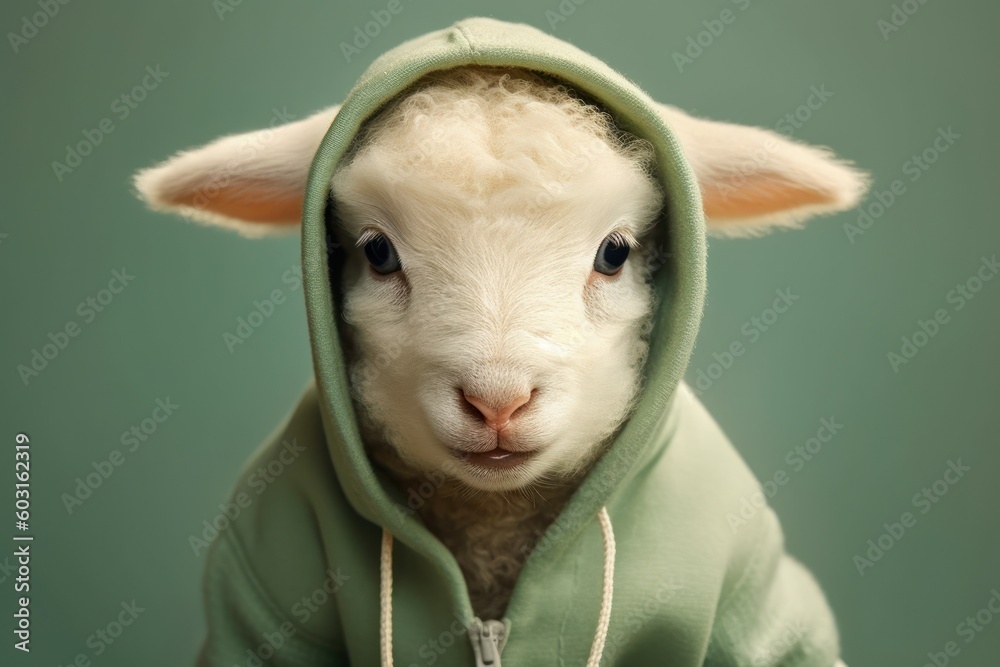 Anthropomorphic baby sheep dressed in human clothing. Humanized animal ...