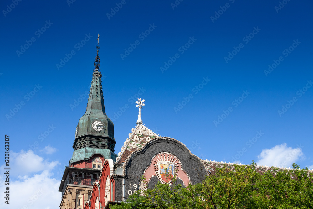 Selective blur on the Subotica City Hall, in Serbia, during a sunny ...