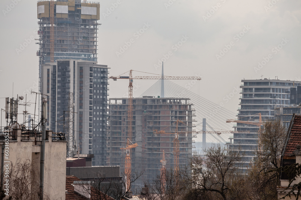 Panorama of a giant Construction site of a residential building complex ...