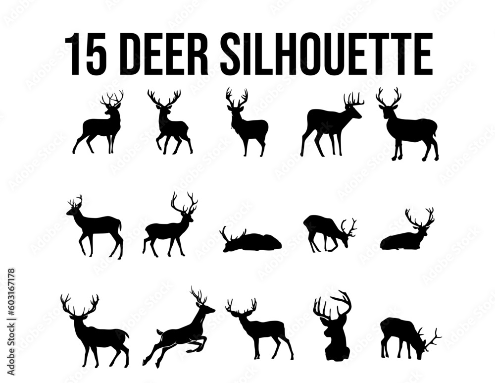 deer silhouette vector, jumping deer vector, deer running, deer jumping ...