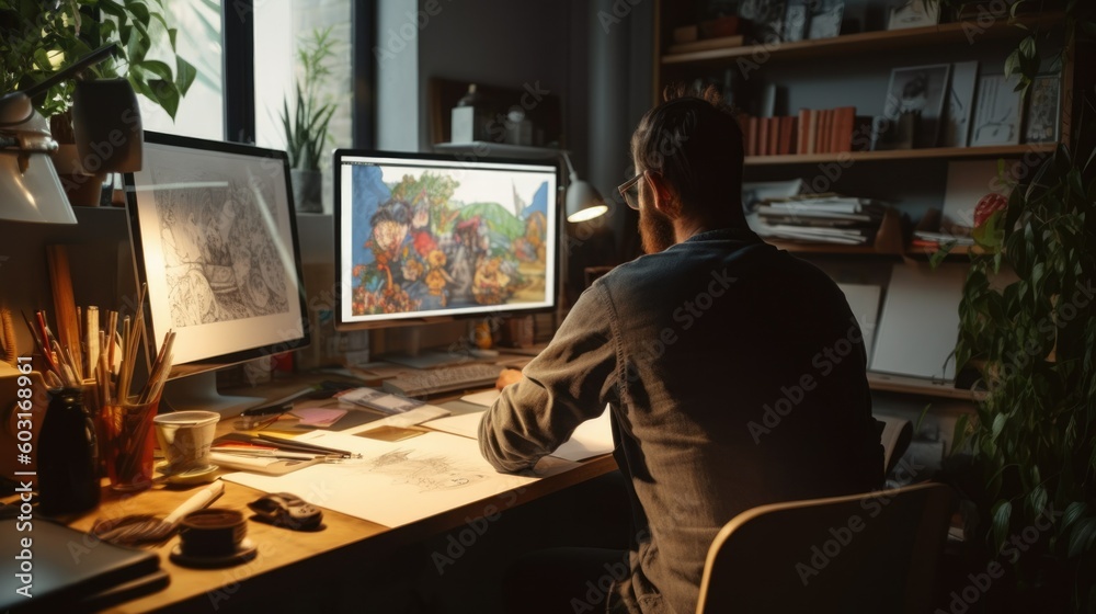 professional illustrator sketching a drawing generative ai Stock ...