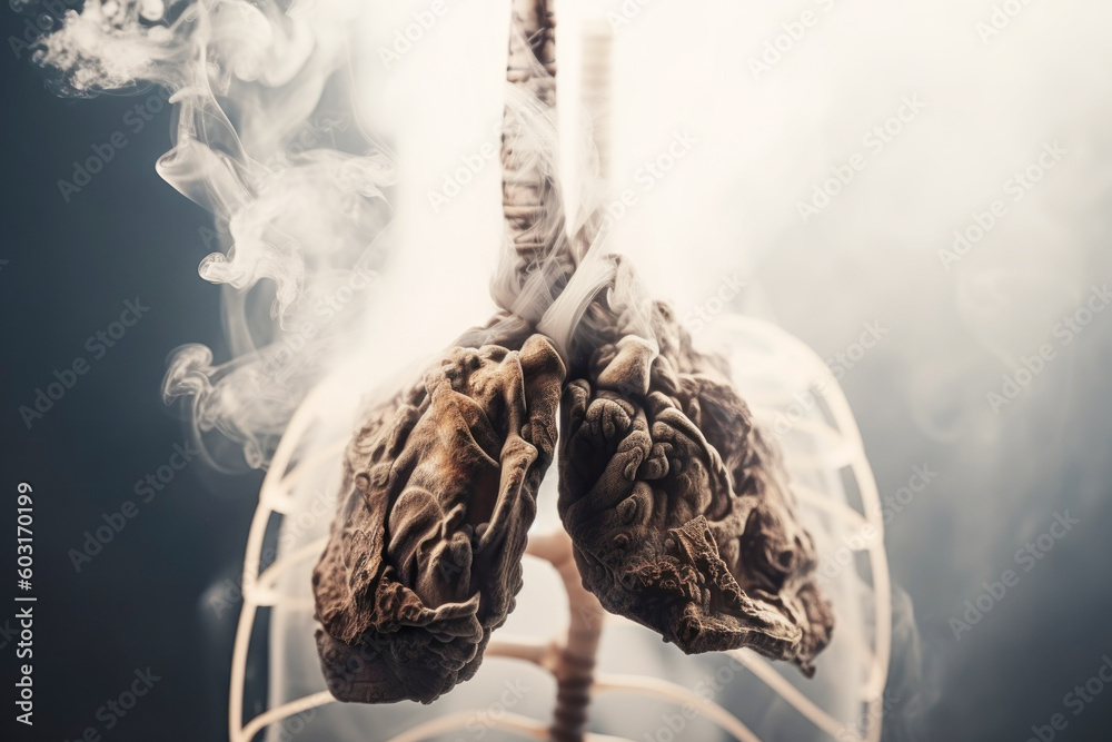 Ilustrace „Silhouette of a man with diseased smoky lungs. The lungs of ...