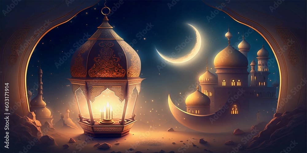 Islamic background in digital painting style with free space for your ...