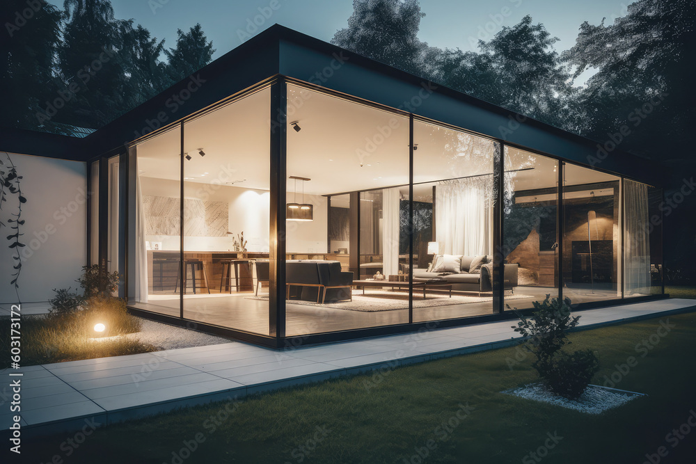 Beautiful house with a minimal sleek design with sliding glass doors ...