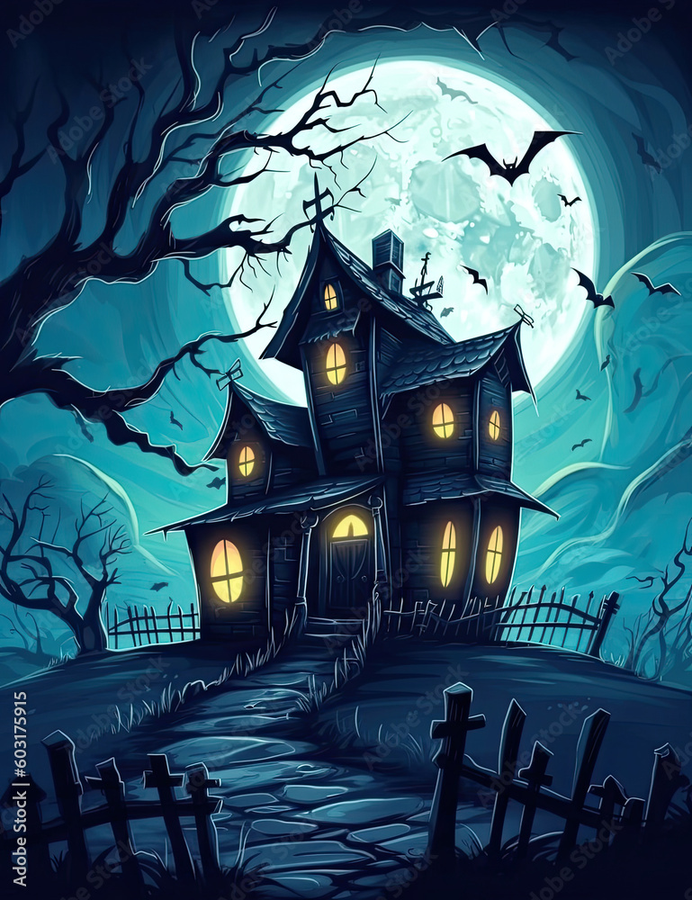 Haunted House, Halloween Background, Halloween Resources. Wall Art ...