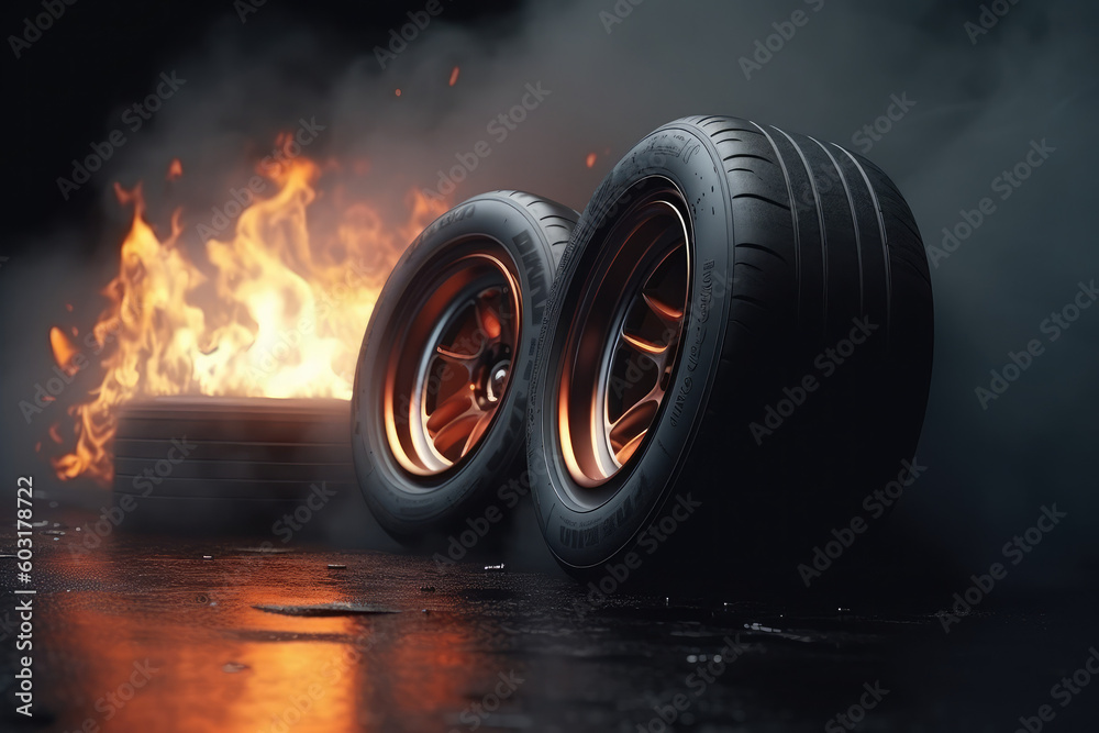 Burnout tire flames and smoke, drifting wheels concept art, highs speed ...
