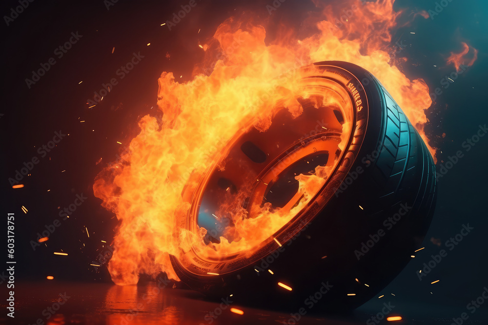 Burnout tire flames and smoke, drifting wheels concept art, highs speed ...