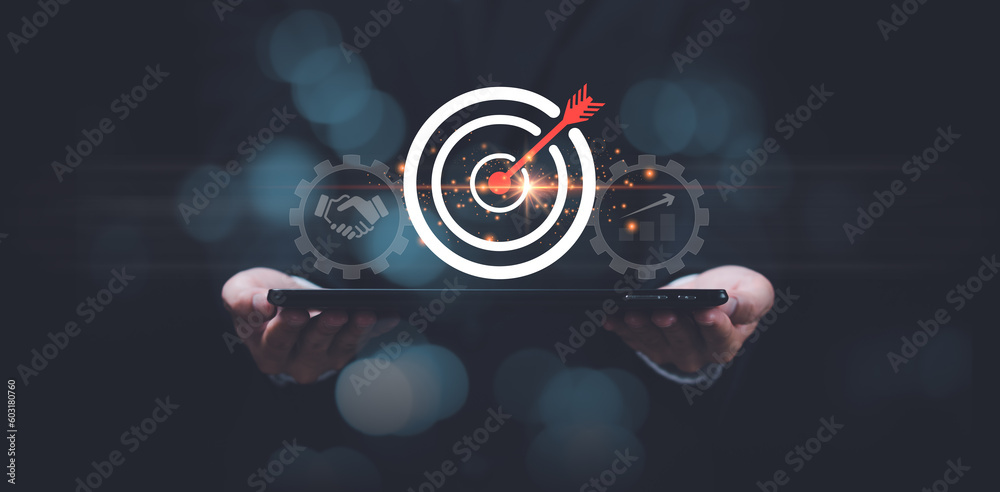 businessman showing business goal setting concept,Target Growth ...
