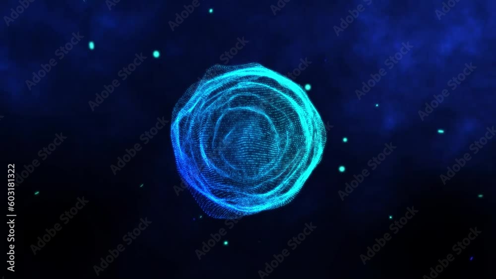 sound wave pattern of 3d abstract blue light particles on blue gradient ...