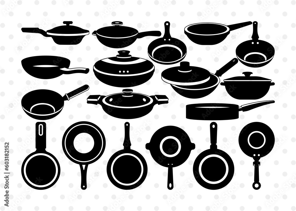 Vetor de Frying Pan Silhouette, Cookware SVG, Nonstick Wokpan Svg ...