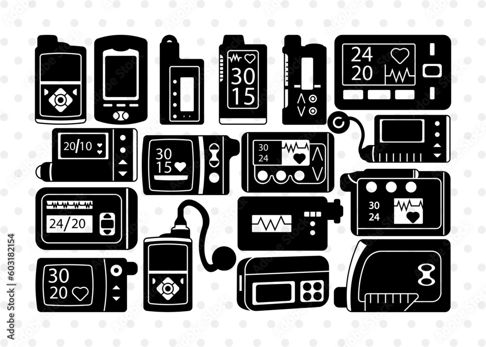 Insulin Pumps Silhouette, Diabetes Insulin Pump SVG, Diabetic Items Svg ...