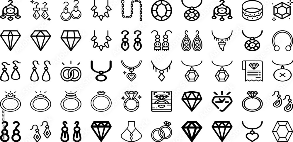 Set Of Jewel Icons Collection Isolated Silhouette Solid Icons Including ...