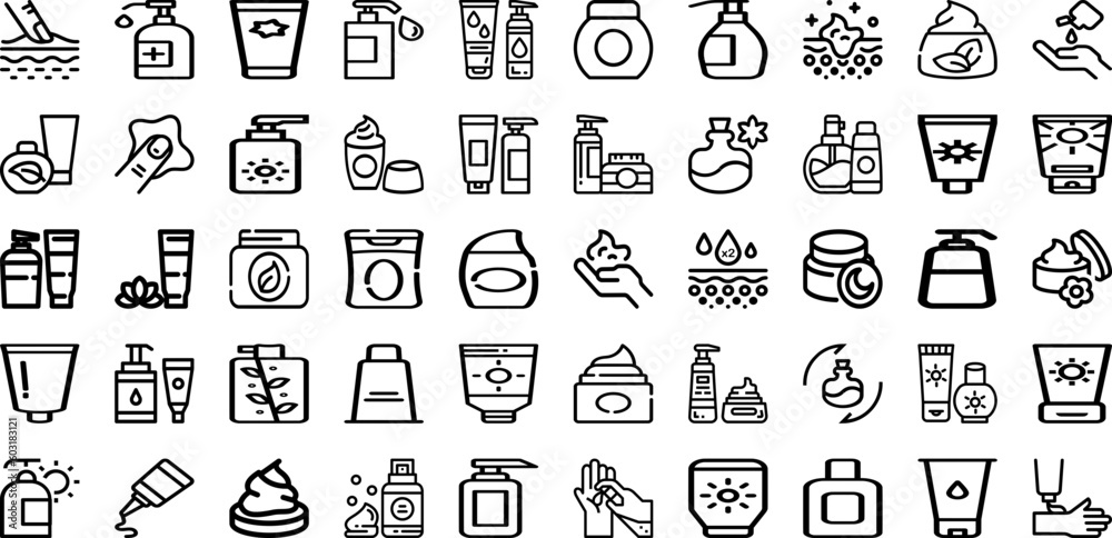 Set Of Lotion Icons Collection Isolated Silhouette Solid Icons ...