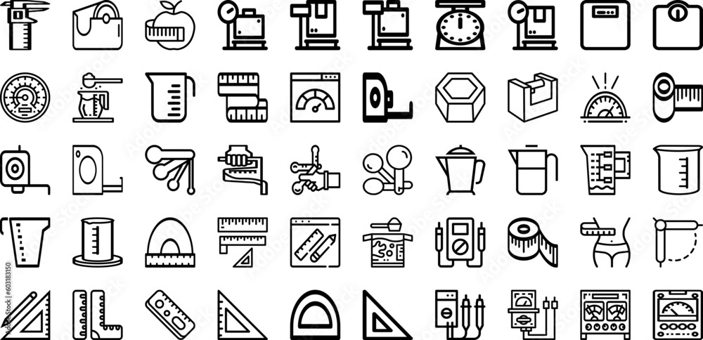 Set Of Measuring Icons Collection Isolated Silhouette Solid Icons ...