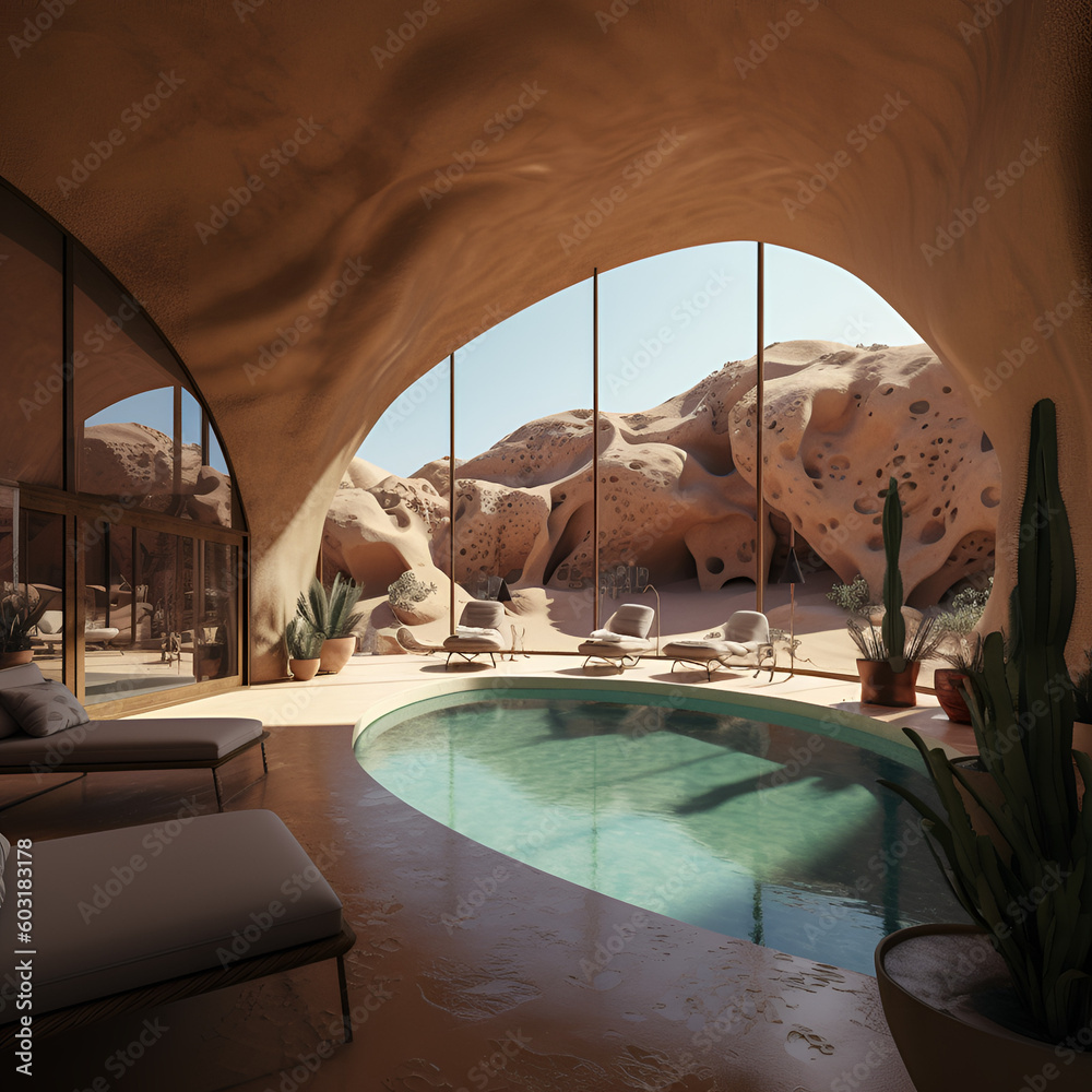 luxury hotel pool. a hyperrealistic biomorphic design inspires house in ...