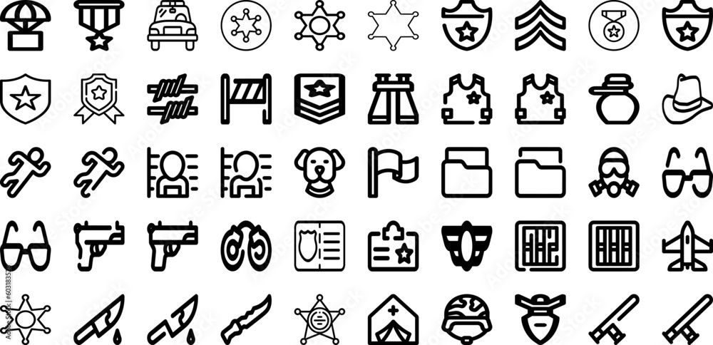 Set Of Sheriff Icons Collection Isolated Silhouette Solid Icons Including West, Police, Western ...