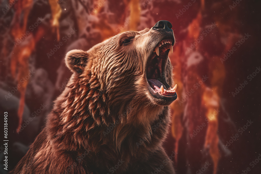 Angry bear screaming with orange background Stock Illustration | Adobe ...