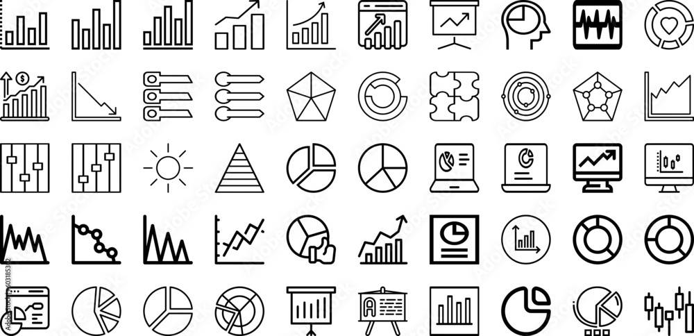 Set Of Chart Icons Collection Isolated Silhouette Solid Icons Including ...