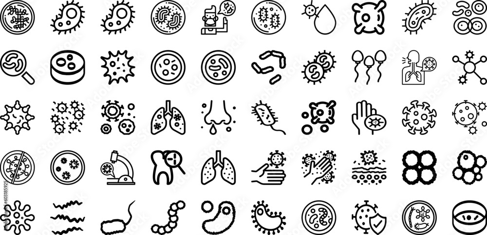 Set Of Bacteria Icons Collection Isolated Silhouette Solid Icons ...