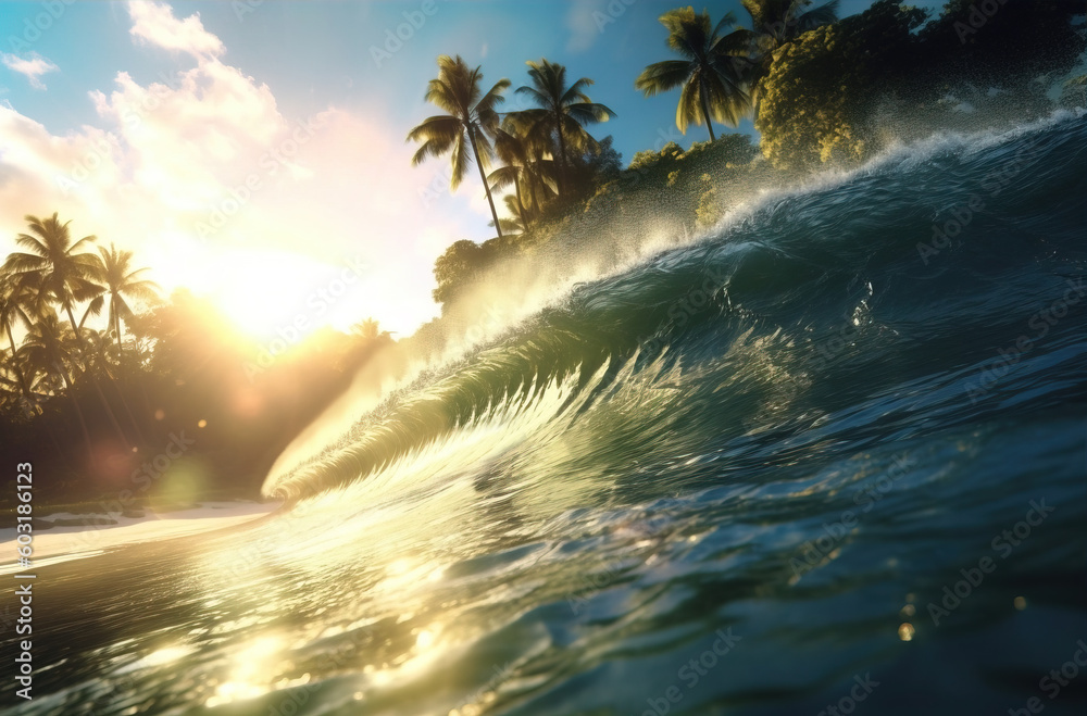 surfer nearing the water while flipping his surfboard, in the style of ...