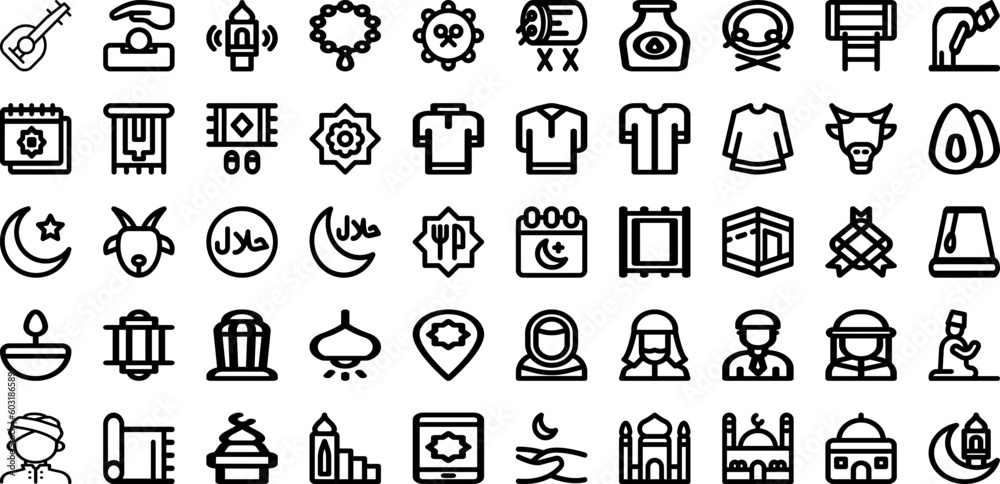 Set Of Muslim Icons Collection Isolated Silhouette Solid Icons ...