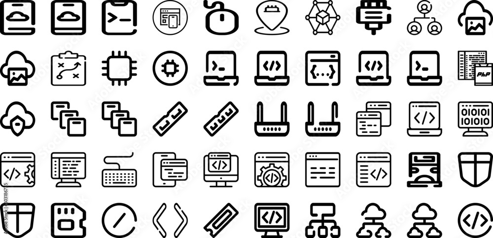 Set Of Programming Icons Collection Isolated Silhouette Solid Icons ...
