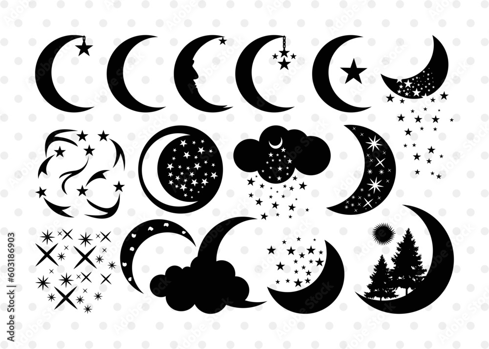 Moon SVG Cut Files | Moon Silhouette | Star Svg | Moon Star Svg | Night ...