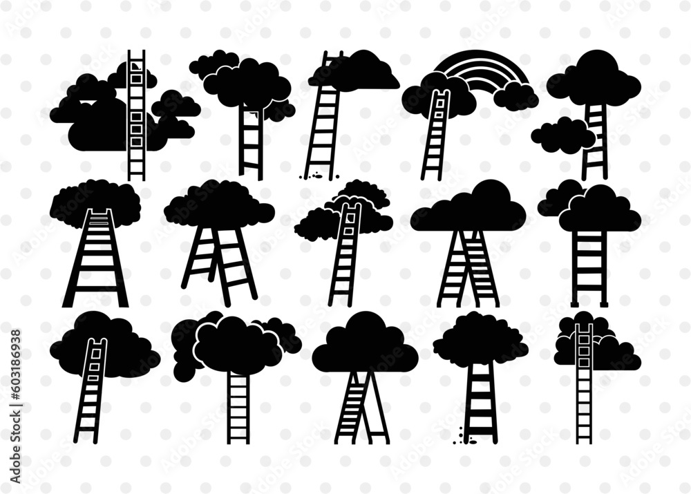 Ladder Clouds SVG Cut Files | Ladder Clouds Silhouette | Ladder Svg ...