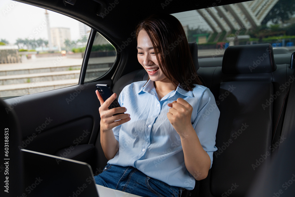 Young Asian woman with car Stock Photo | Adobe Stock