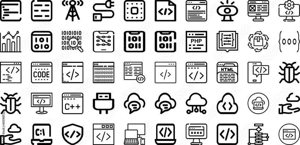 Set Of Programming Icons Collection Isolated Silhouette Solid Icons Including Web, Program ...