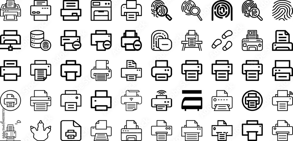 Set Of Print Icons Collection Isolated Silhouette Solid Icons Including ...